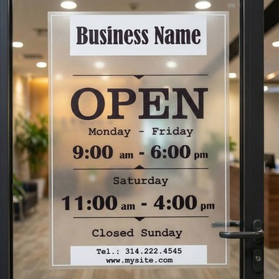Custom Business Hours Sign for Door – Personalized Static Cling Window ...