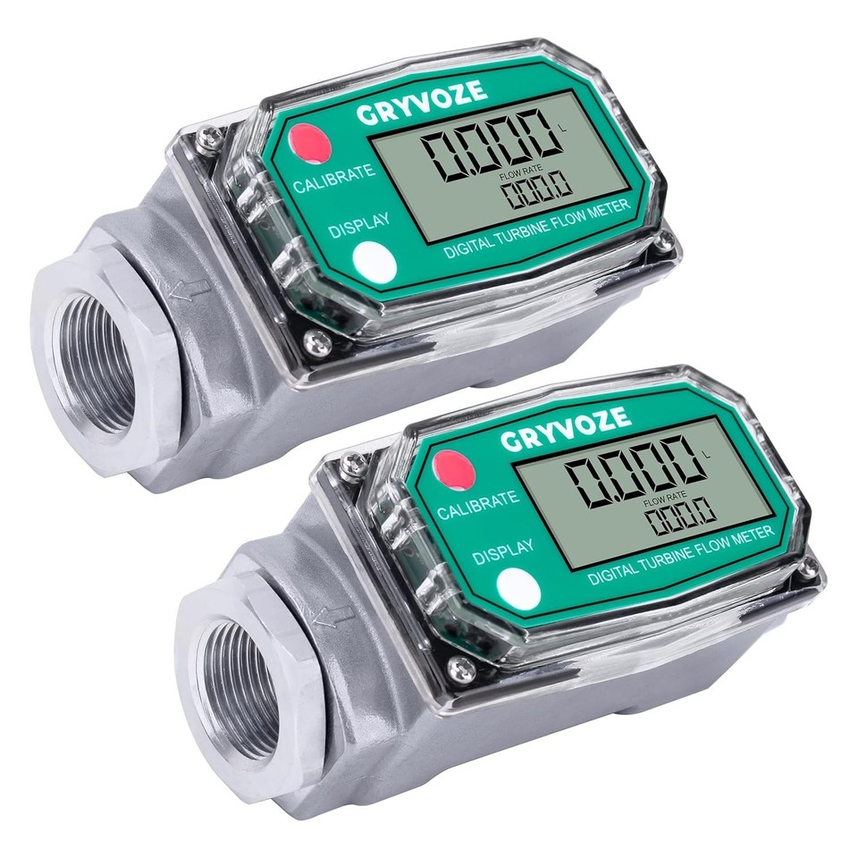 2 PCS 1 Inch Digital Turbine Fuel Flow Meter, 2.6-26 GPM Inline NPT ...