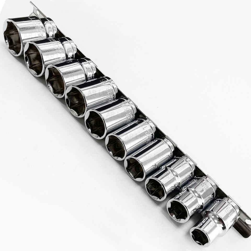 AF SOCKET Set 10 Shallow Sockets 1/2"Dr on Rail Imperial 6 point Hex ...
