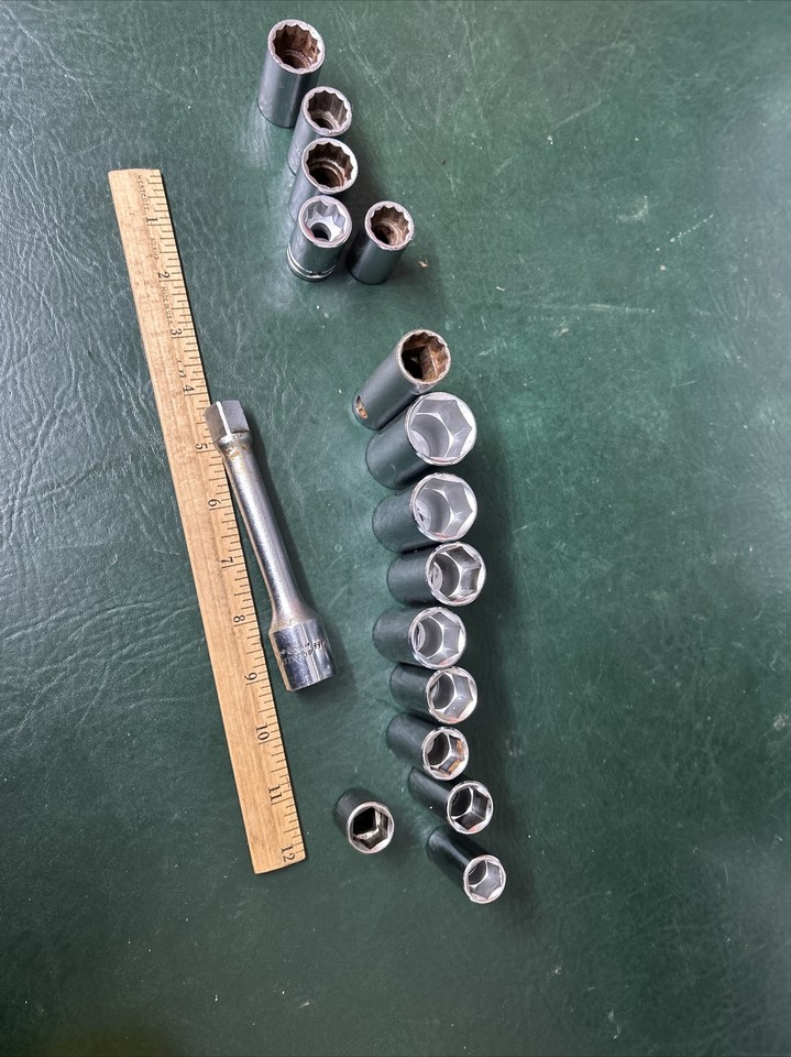 15 Proto Challenger Sockets Lot 3/8" Deep & 1/2" Drive 1/2" Extension ...