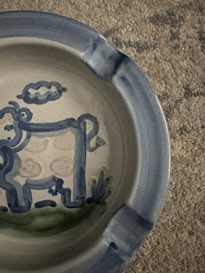 M.A. Hadley Pottery Cow Handpainted Cigar/Cigarette Ashtray Blue White ...