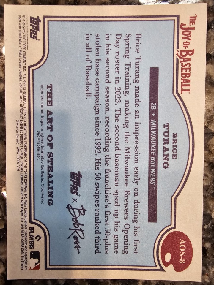 2025 Topps x Bob Ross Joy Of Baseball The Art of Stealing Brice Turang ...