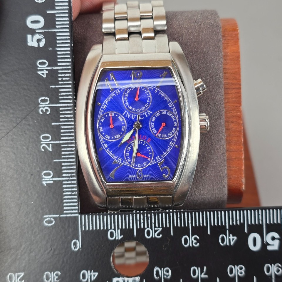 Invicta Diablo II Model 9052 Day Date Month Blue Dial Stainless Tank ...