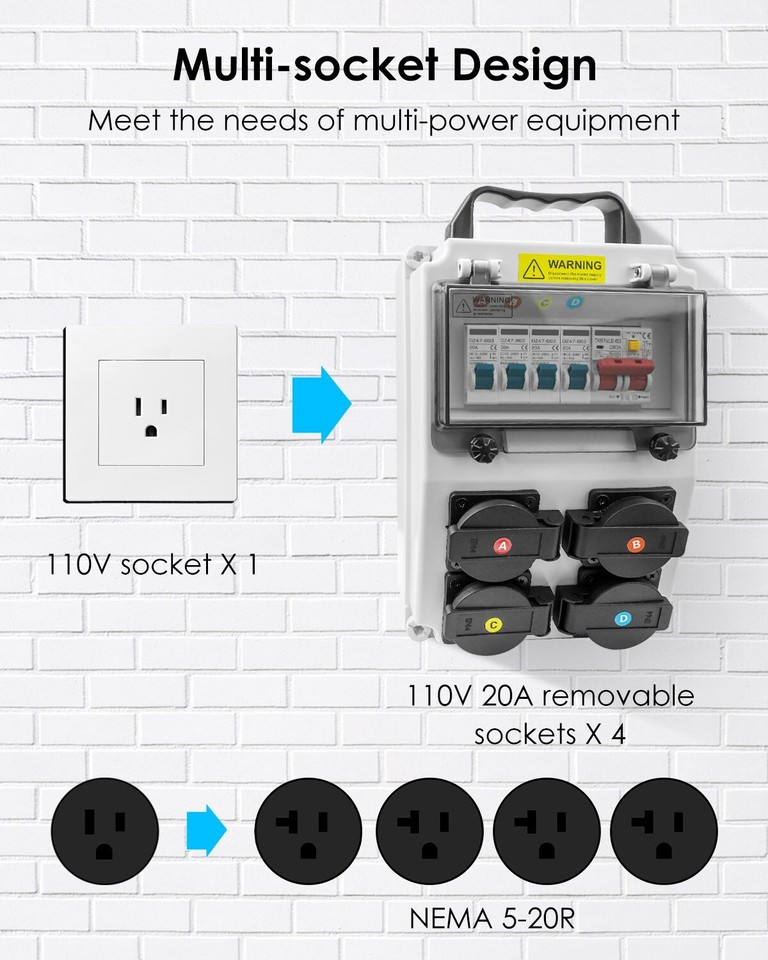 110V 20A Power Distribution Box with NEMA 5-20 Socket, Power Outlet ...