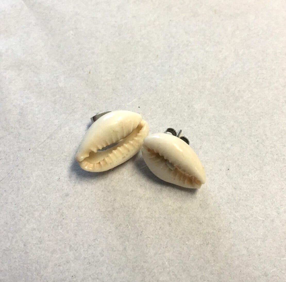 Pierced cowrie shell stud earrings - artisan-made, never worn | eBay