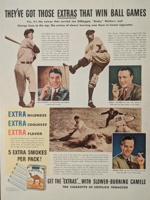 1940 vintage Joe DiMaggio, Bucky Walters & George Case, Baseball Camel ...