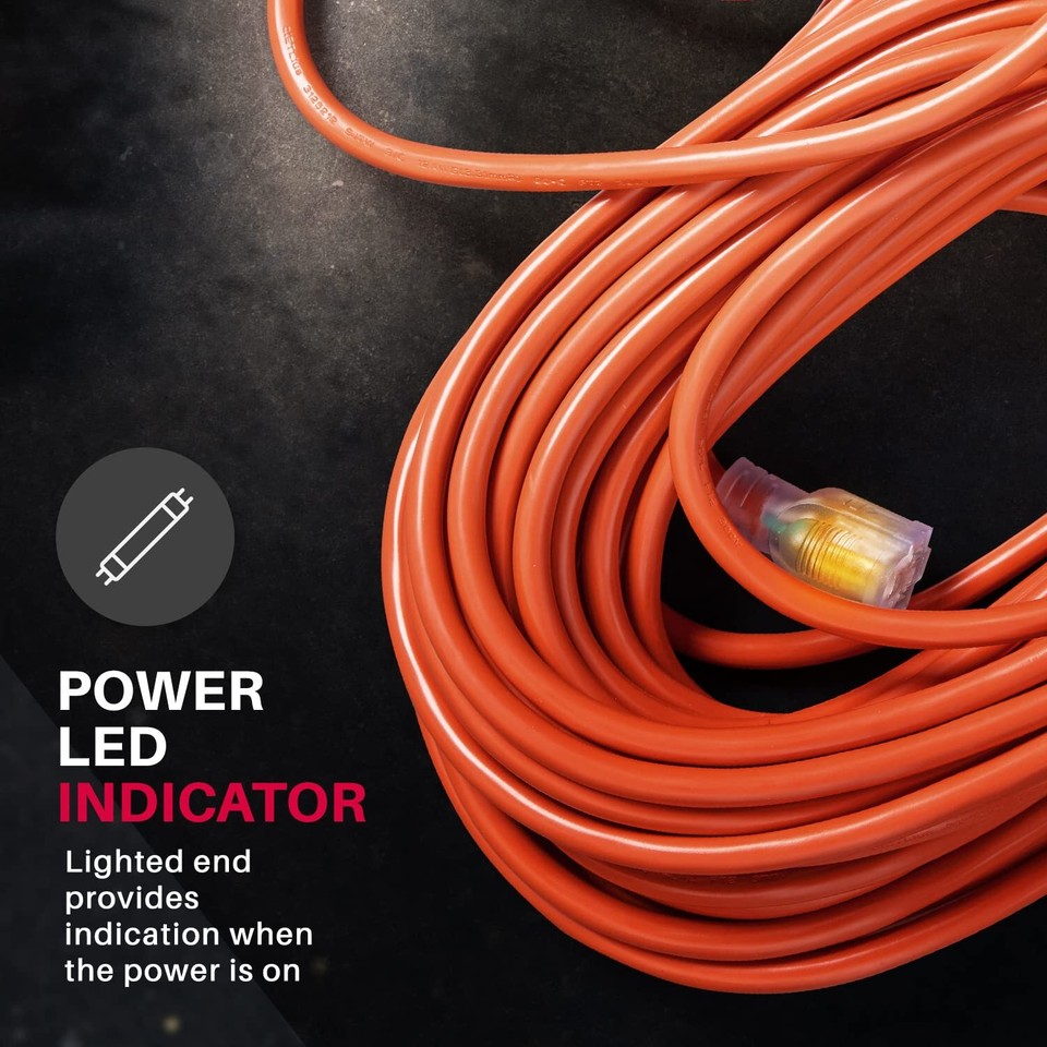 25ft Power Extension Cord Outdoor & Indoor - Waterproof Electric Drop ...