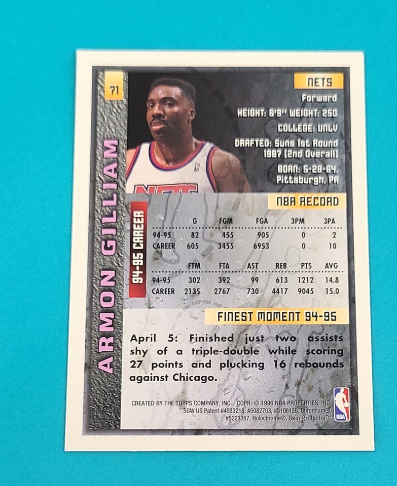 1995-96 Finest #71 Armon Gilliam New Jersey Nets BASKETBALL Card 8A | eBay