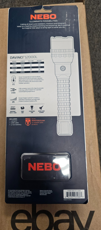 NEBO Davinci 12000L Lumens RC Battery LED Tactical Flashlight NEXT DAY ...