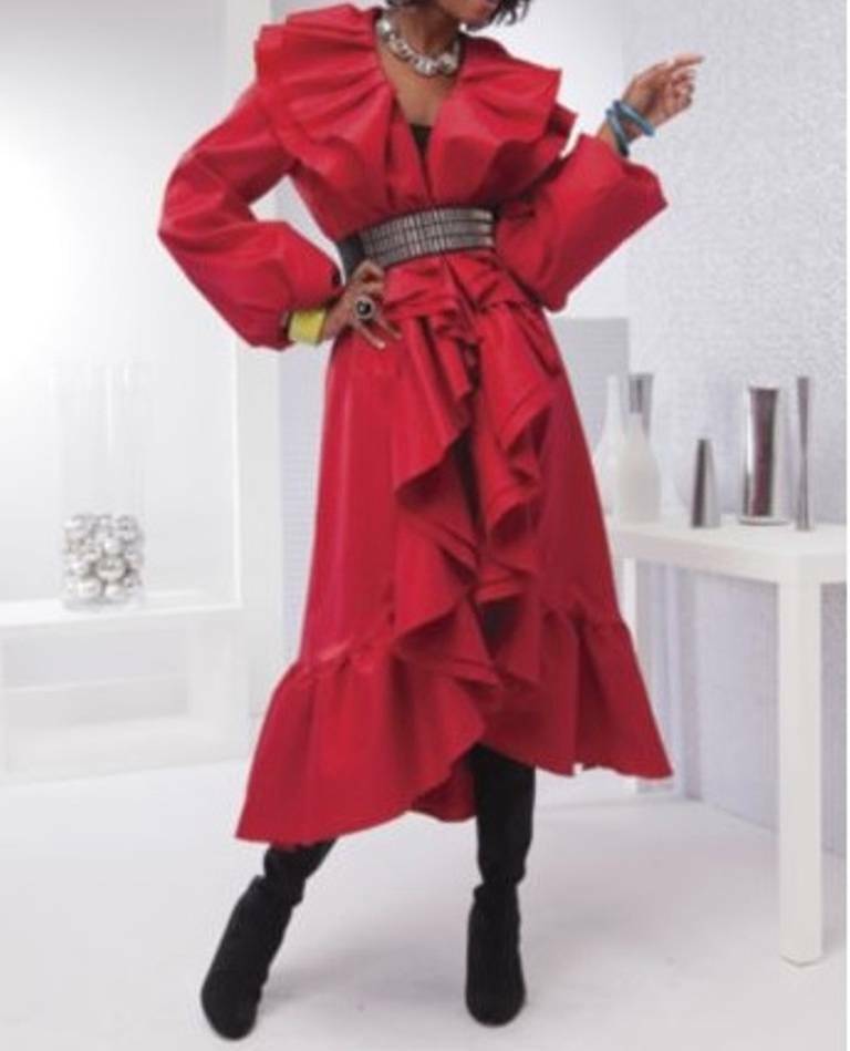 Women's Spring Fall Winter ruffle trench long coat jacket plus XXL fits ...