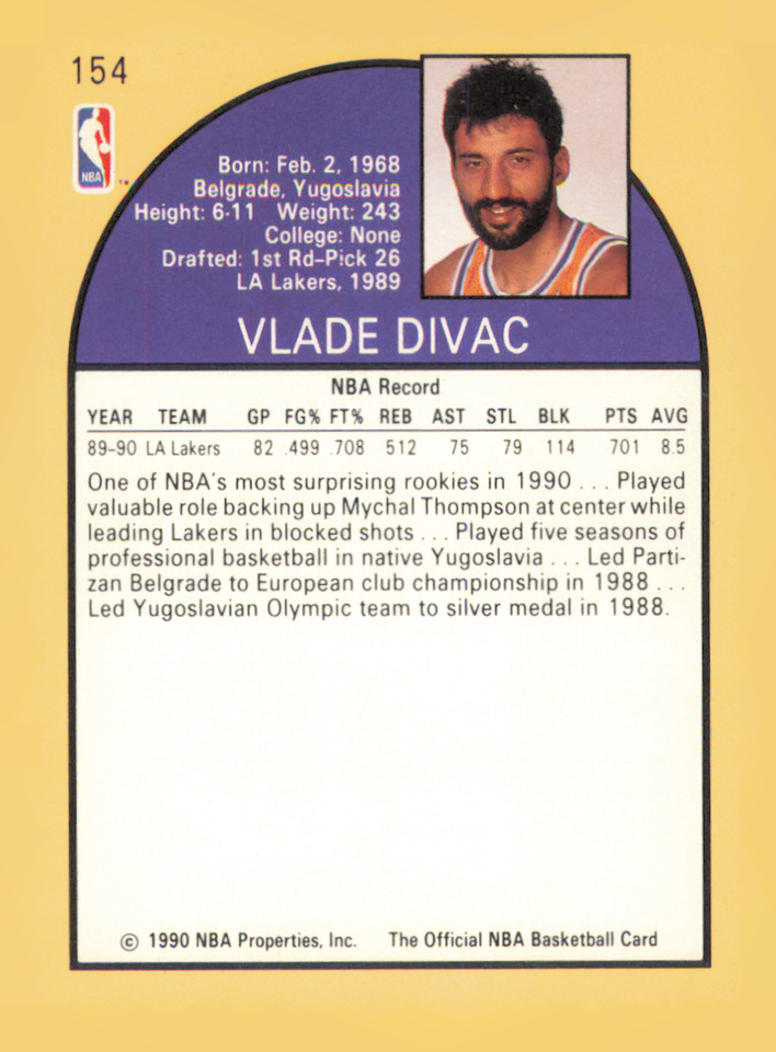 1990-91 NBA Hoops Vlade Divac RC Rookie Los Angeles Lakers #154 NM-MT ...