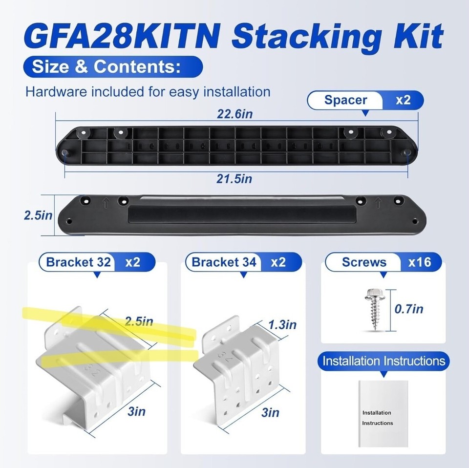 GFA28KITN Stacking Kit for GE 28"W Washer Dryer Stack Bracket Kit ...