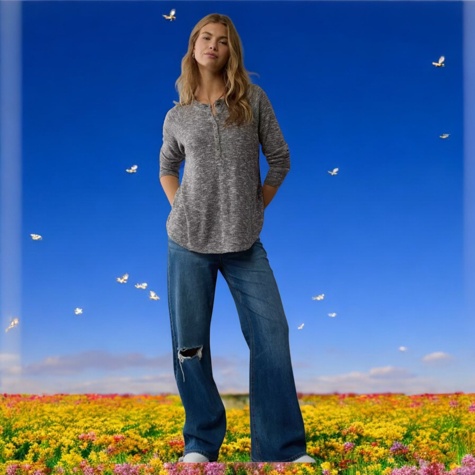 NEW!!! AMERICAN EAGLE CHARCOAL OVERSIZED Long Sleeve Henley T-Shirt ...