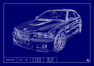 POSTER - BMW E46 M3 BLUEPRINT - (A4 A3 A2 Sizes) - Technical Drawing ...