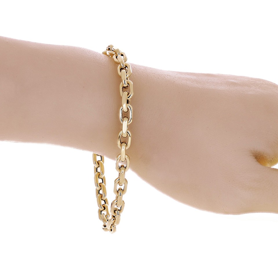 Italian 14k Yellow Gold Hollow Rectangle Link Chain Bracelet 8.5" 6 ...