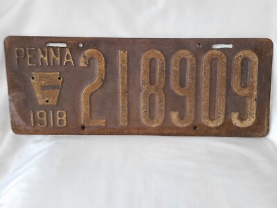 Vintage 1918 Pennsylvania 218909 Long License Plate 01232 | eBay