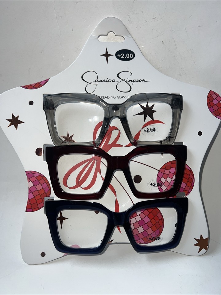 JESSICA SIMPSON 3 PACK SET PREMIUM READING GLASSES READERS +2.00 NEW ...