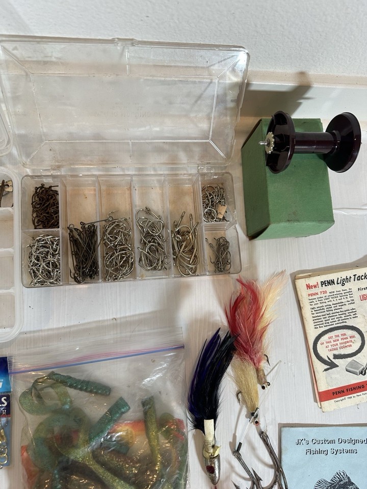 Large Fishing Tackle Lot w/ Tackle Box Lures Hooks Line Soft Baits Salt ...