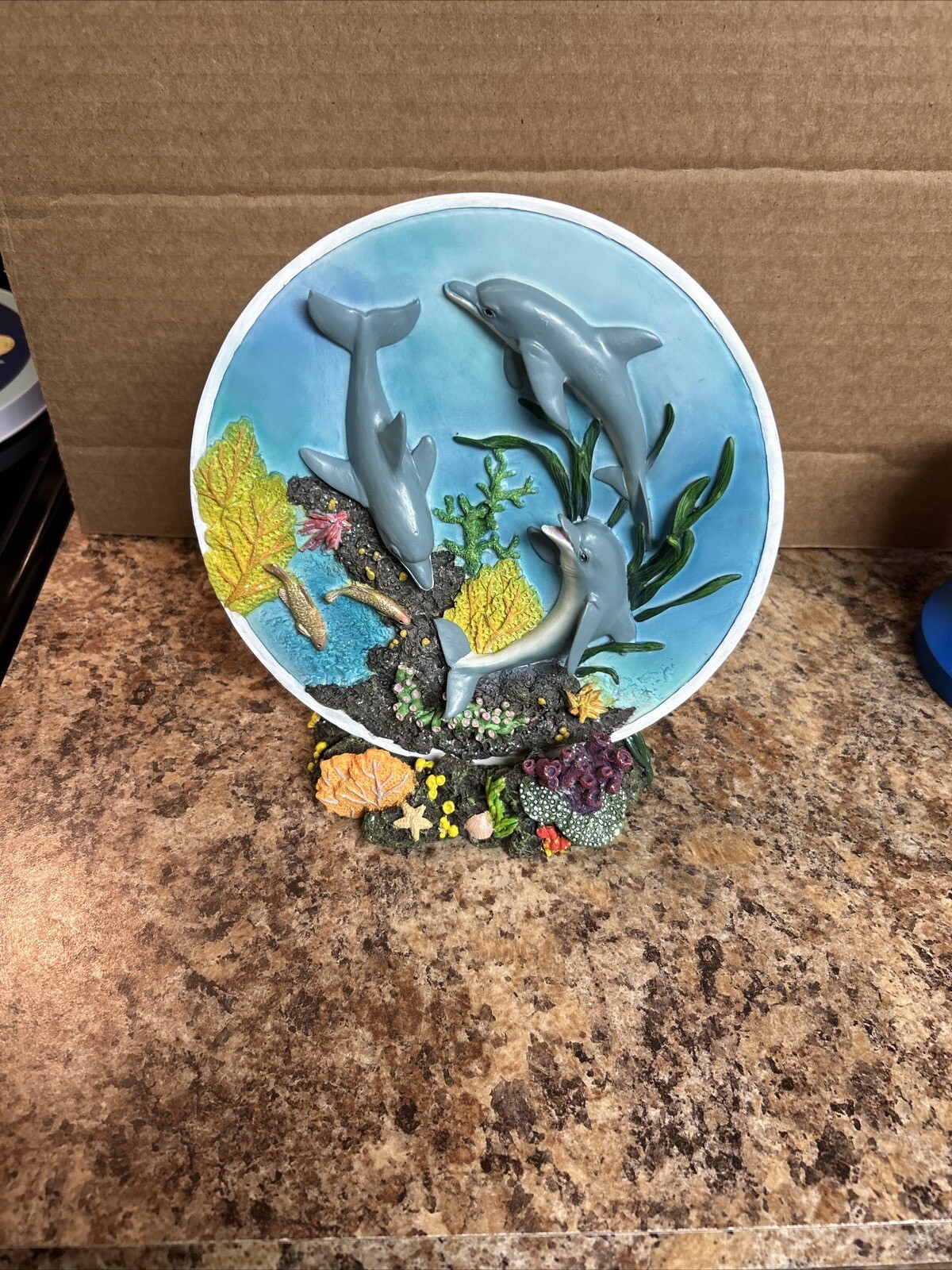 Decorative Porcelain Ocean Scene With 3 Dolphins 7" Plate on Matching ...