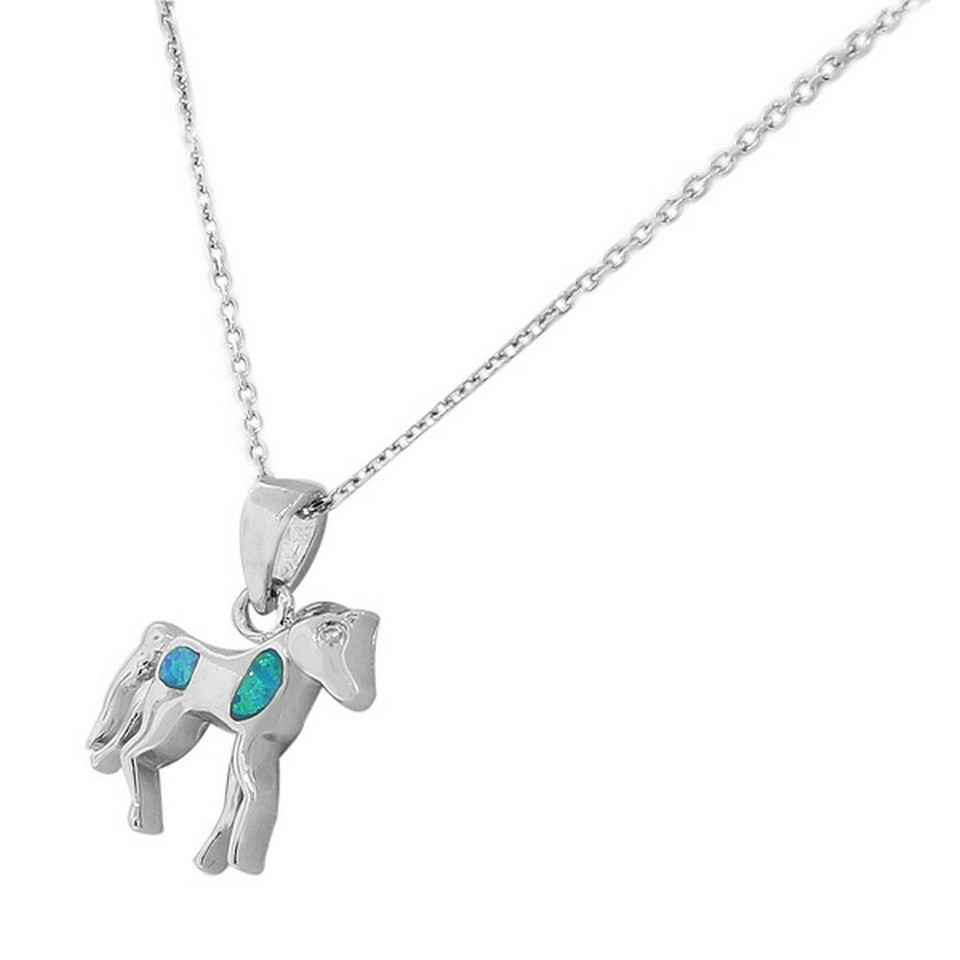 925 Sterling Silver Opal Pony Horse Womens Pendant Necklace | eBay