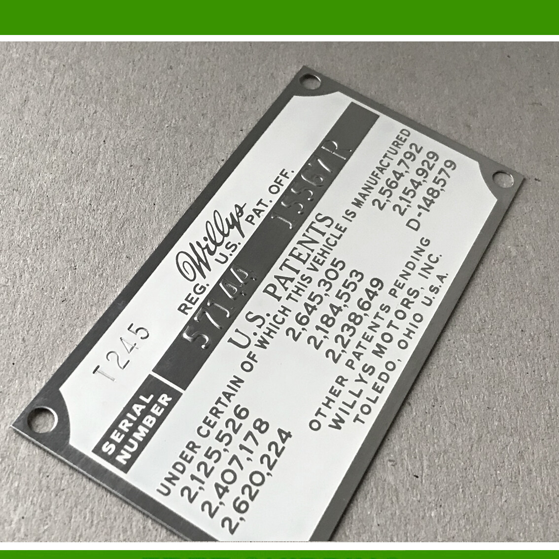 WILLYS MOTORS JEEP PLATE CJ5 DUTCH NEKAF DATA TAG & embossed/stamped ...