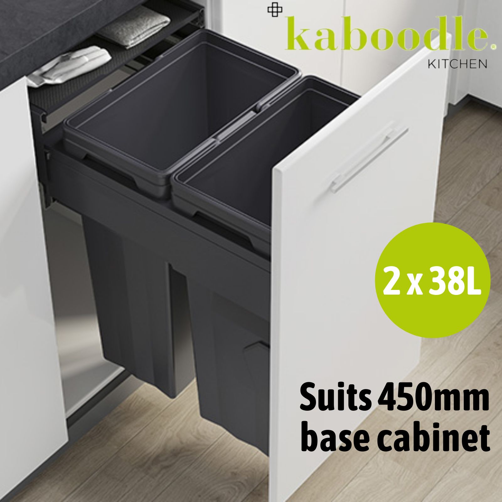 Kaboodle Pull Out Bin Waste Storage Side Mount 2 Removable Bins 22L 54L ...