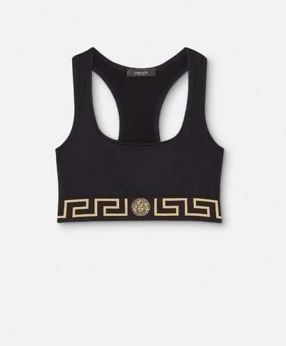 Versace Greca Border Cropped Gym Black Sport Bra L Made in Italy ...