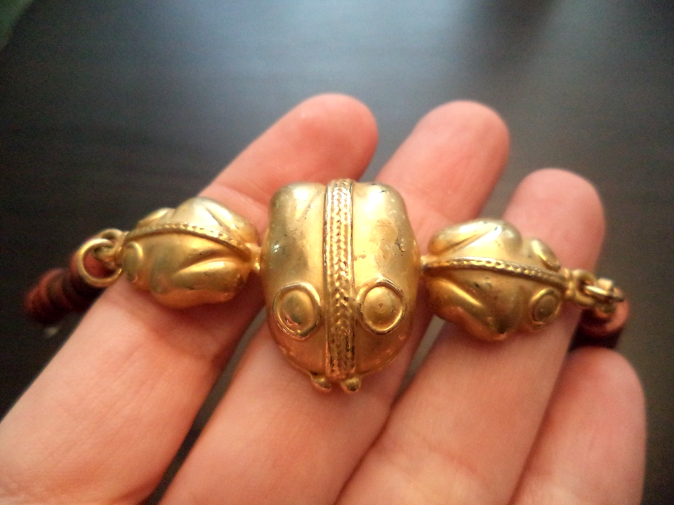 STUNNING VINTAGE ESTATE MAYAN AZTEC GOLD TONE FROG 7.5" BRACELET ...