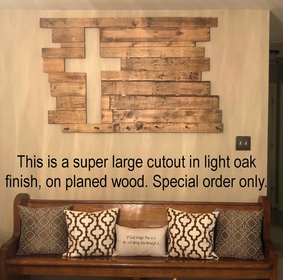 Hand crafted, Holy Cross cutout, wall decor, rustic, reclaimed red oak ...