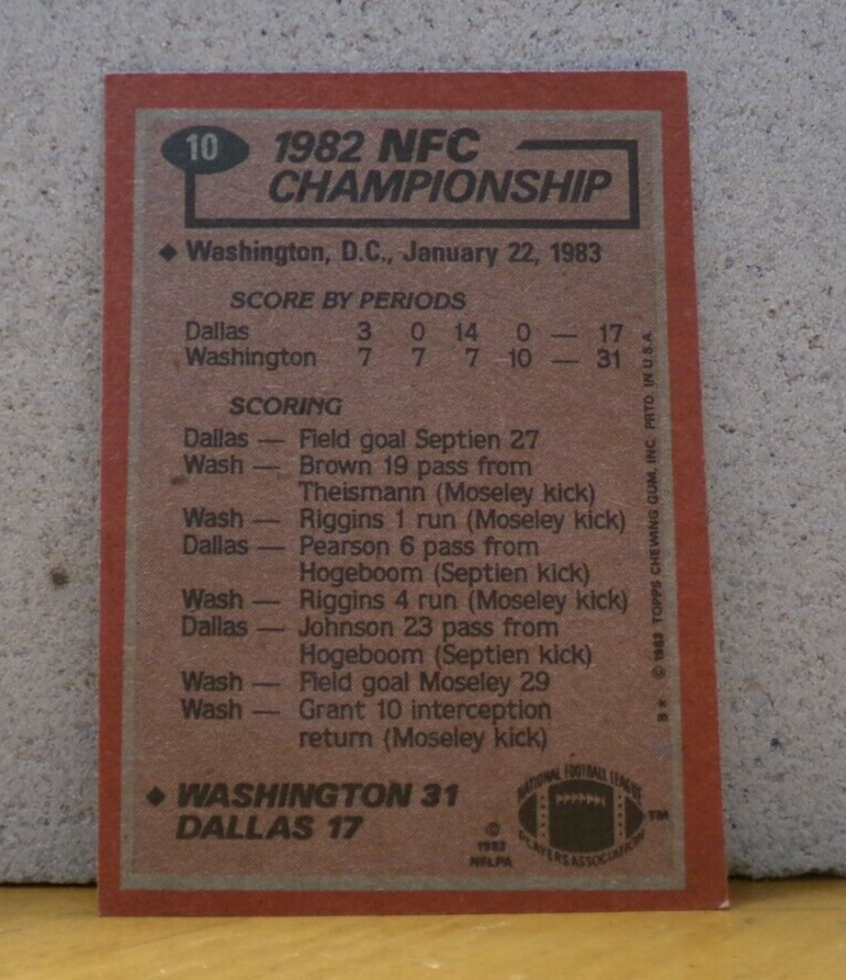 AUCTION 549 - FOOTBALL CARD TOPPS 1982 NFC CHAMPIONSHIP REDSKINS 31 ...