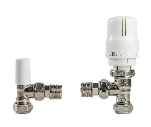 Myson Plus White Angled Thermostatic Radiator TRV & Lockshield Valve ...