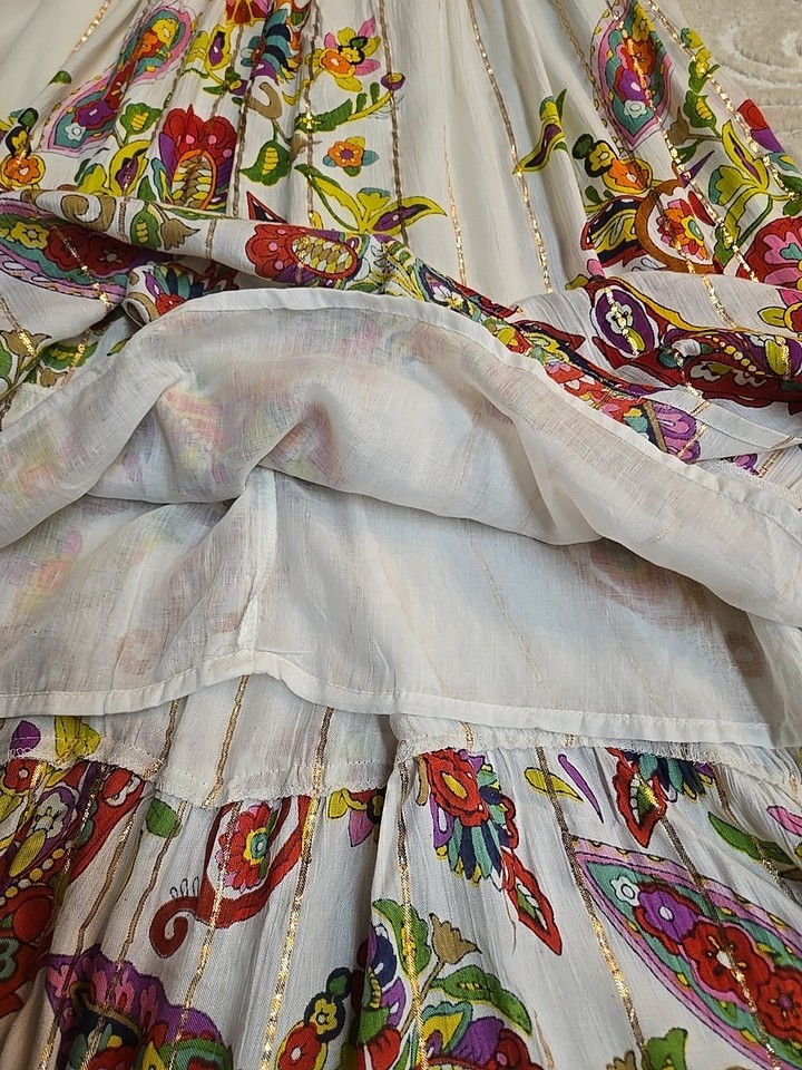 NWT Anthropologie Me 2 Magic Sz M Cream Floral Boho Metallic Striped ...