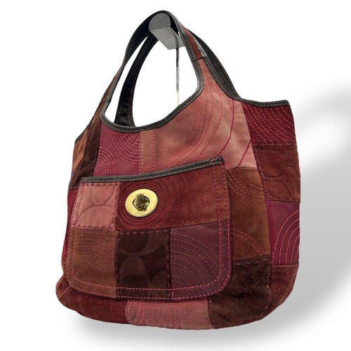 COACH Tote Bag Red Suede Patchwork Turnlock Women From Japan | eBay