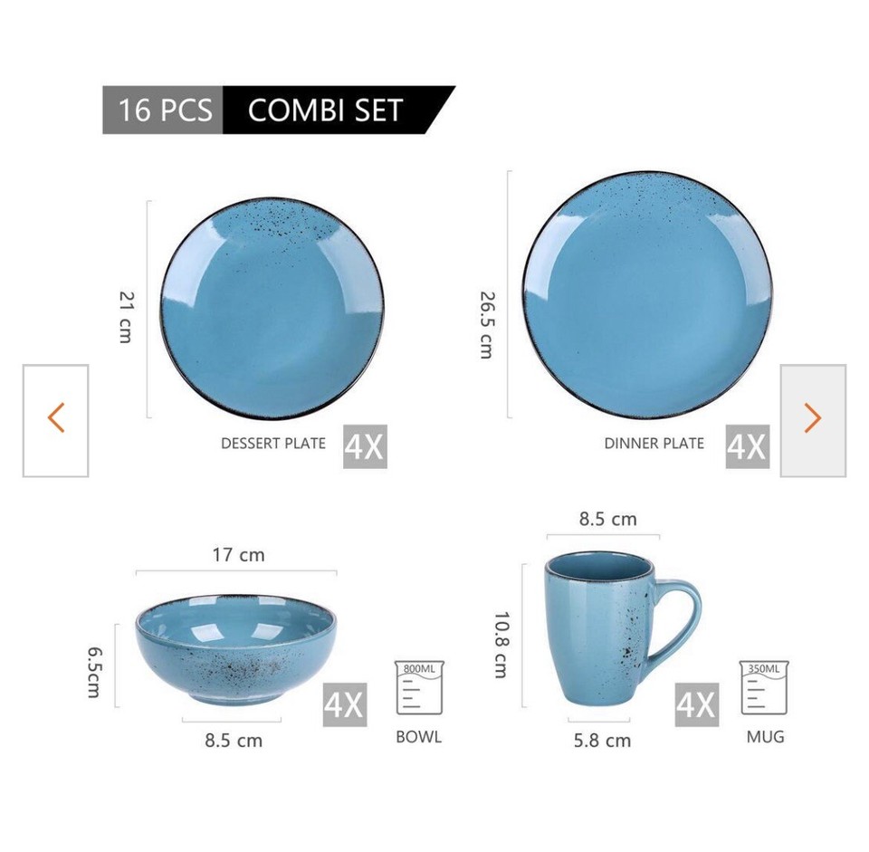 Navia 16-Piece Vintage Oceano Sea Blue Stoneware Dinnerware Set ...