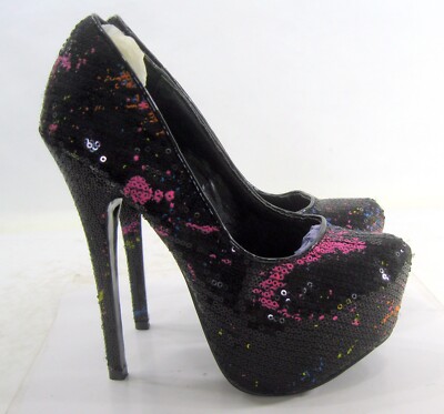 Black /MULTI Sequins 6"Stiletto High Heel 2"Platform Shoes WOMEN Size 7 ...