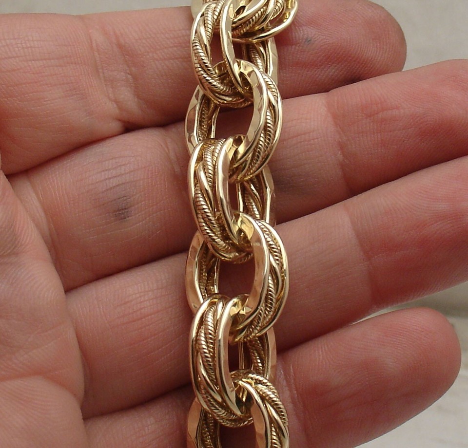 Technibond Bold Twisted Triple Oval Link Bracelet 14K Yellow Gold Plated Silver | eBay