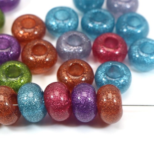 50 Mixed Color Glitter Acrylic Rondelle Spacer Beads 14mm With Big Hole ...