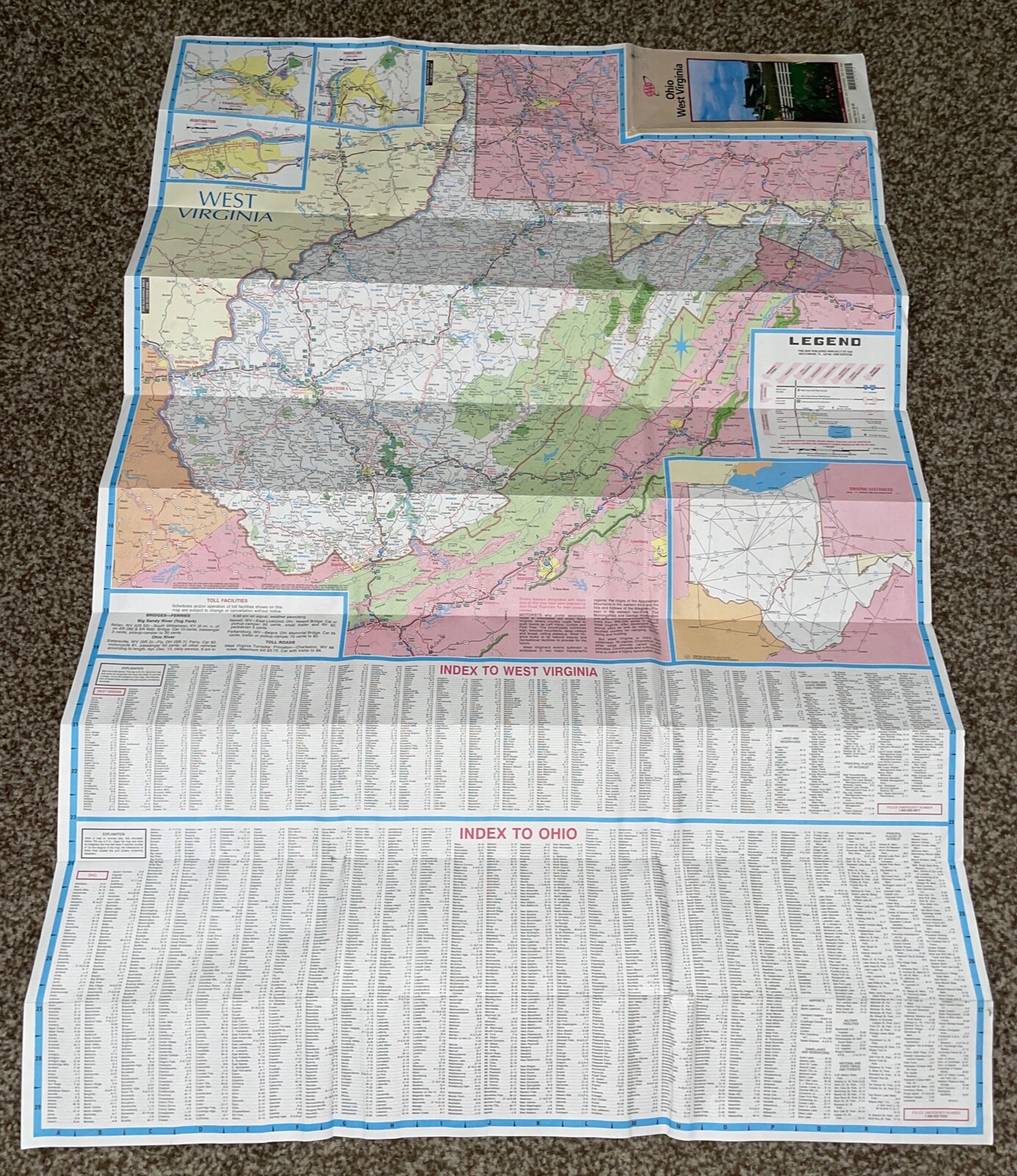 1999 AAA Ohio West Virginia Official Highway Travel Road Map~Box A6 | eBay