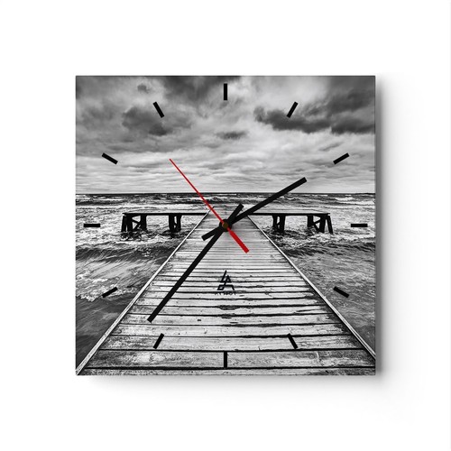 Horloge murale en verre 40x40cm Silencieuse pont mer vague Wall Clock ...