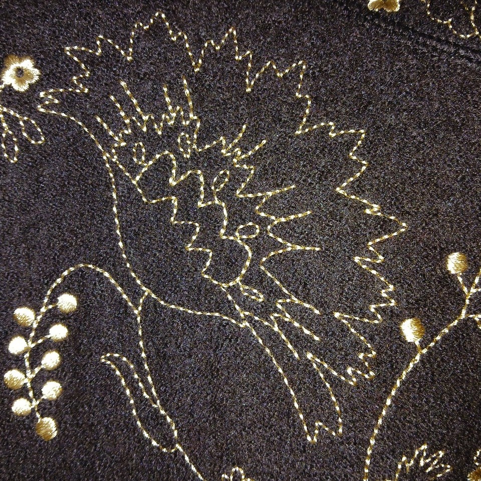 Carole Little Size L Brown Boiled Wool Gold Floral Embroidered Cardigan ...