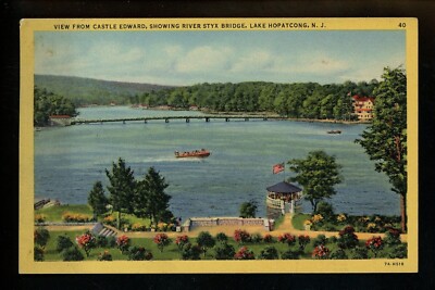New Jersey NJ postcard Lake Hopatcong River Styx Bridge from Castle ...