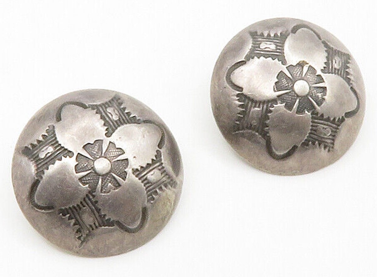 Navajo Textured Dome Button Hand Constructed & Stamped Earrings Omega ...