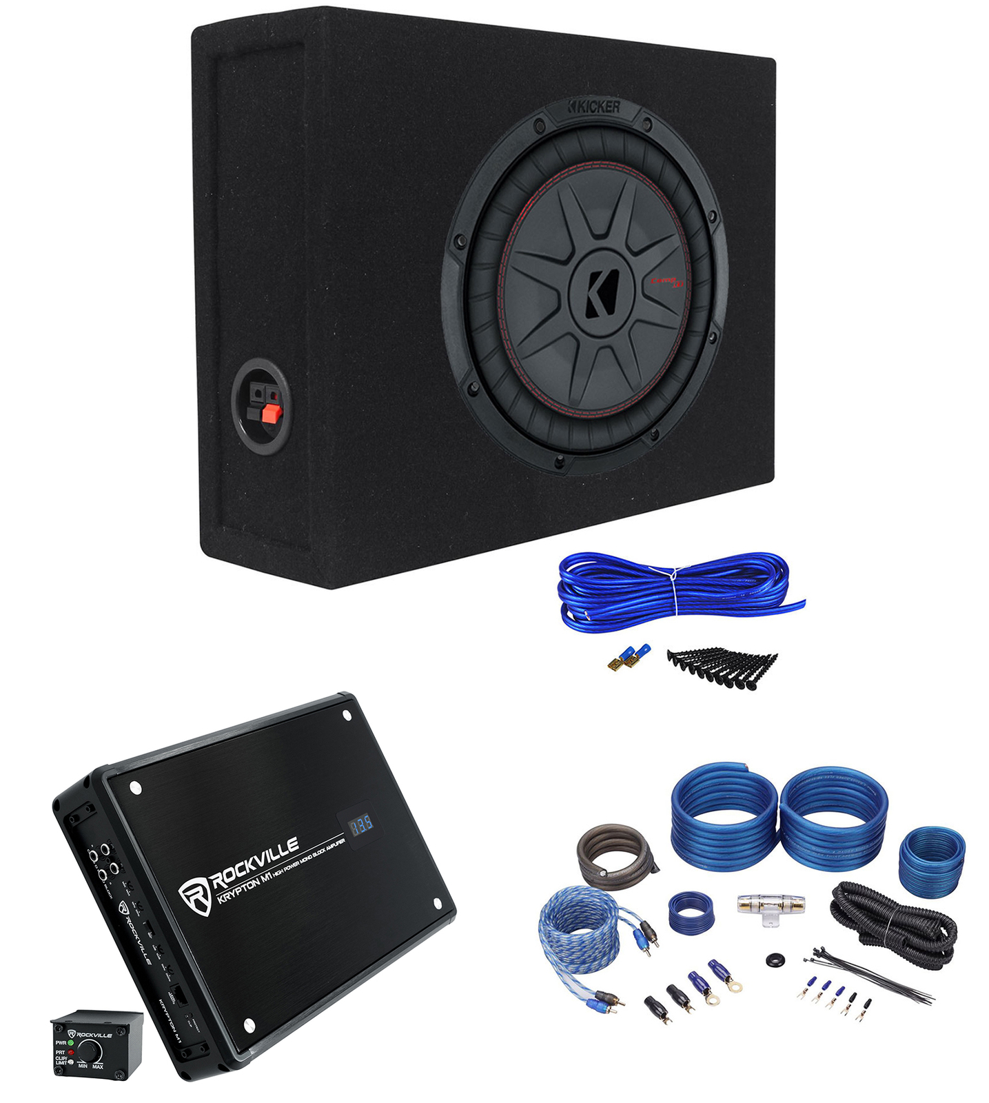 Kicker 48CWRT102 COMPRT10 800w 10" Slim Subwoofer+Sub Box+Mono ...