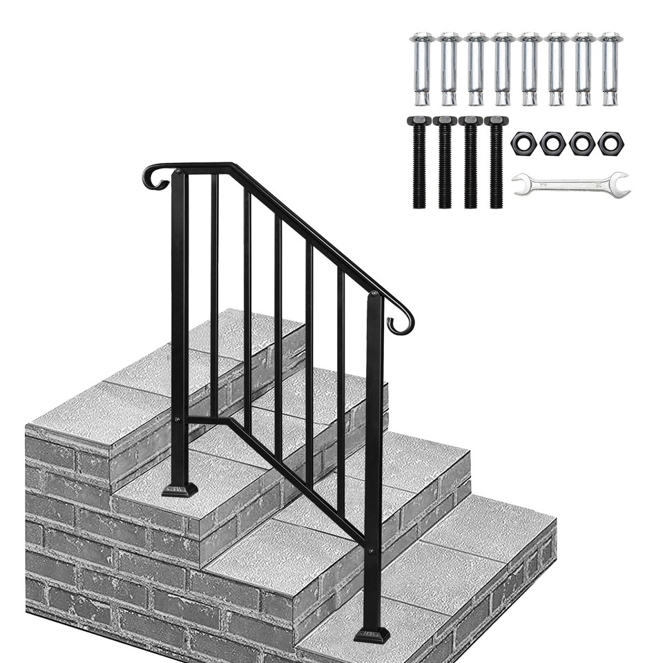 Adjustable Height 2/3/4/5 Steps Wrought Iron Handrail Stair Slope Rail ...