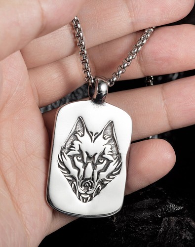 Men's Norse Viking Fenrir Wolf Head Pendant Necklace Stainless Steel ...
