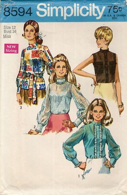 Simplicity 8594 Blouse w Back Zipper, Stand Up Collar Sz 12 CUT ...