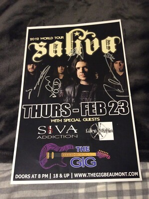 ROCK BAND SALIVA 2012 WORLD TOUR GIG POSTER 11x17 AUTOGRAPHED SIGNED BY ...