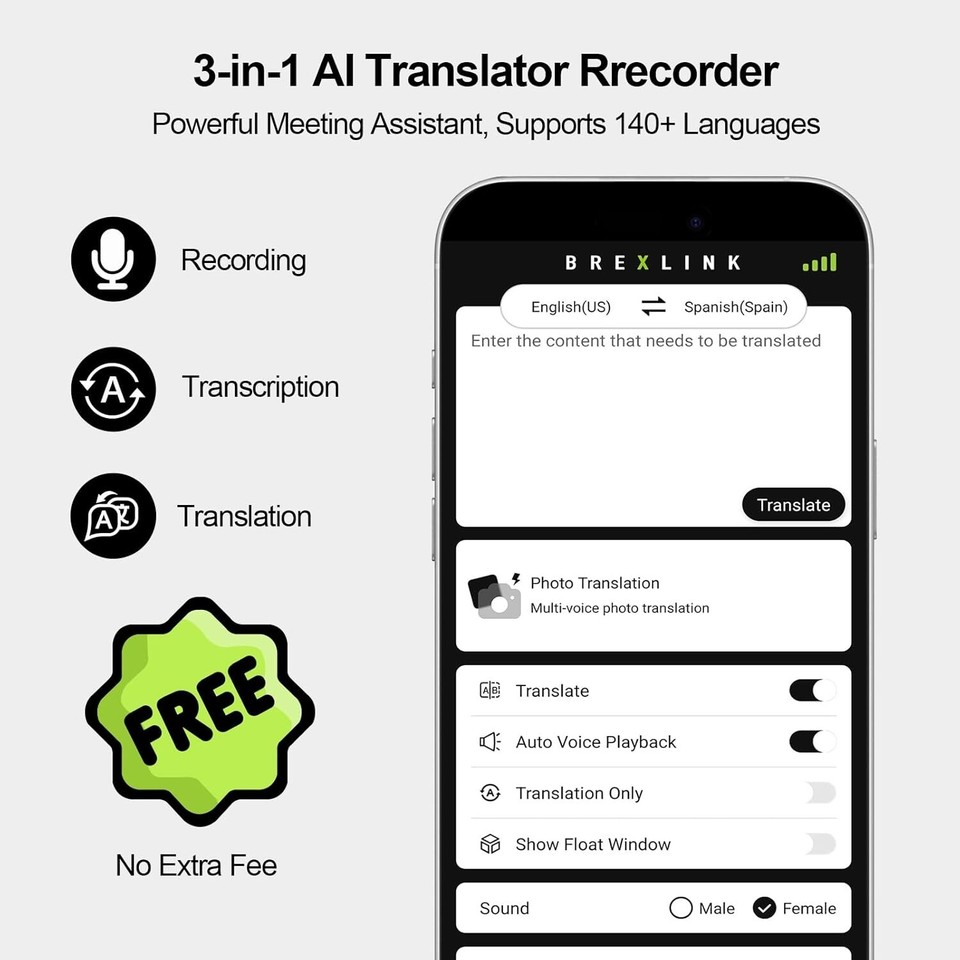 3-in-1 AI Translator Recorder, BrexLink Voice Recorder Translator with ...