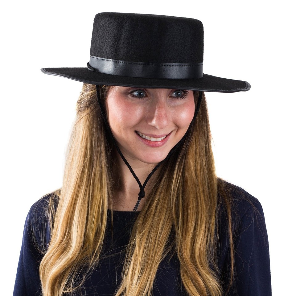 Spanish Hat - Gaucho Hat, Amish Hat, Black Fedora Flat Top - Costume ...