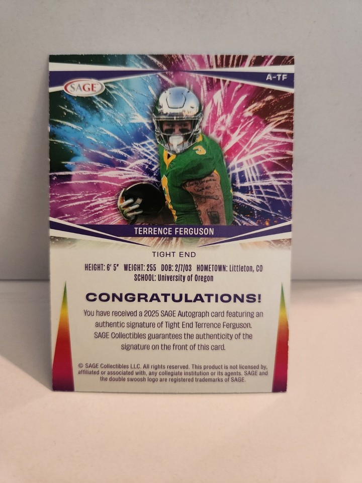 2025 Sage High Series Terrence Ferguson Auto #A-TF Oregon LA Rams | eBay